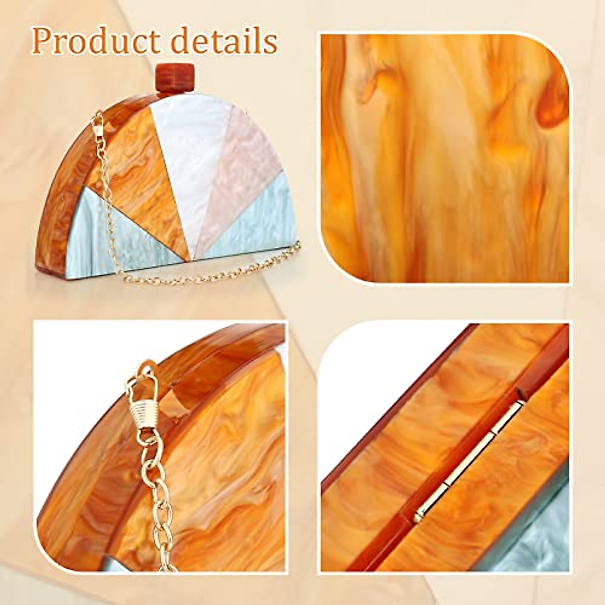 Clutch Purses Women Semicircle Evening Bag Splicing Color Crossbody Handbags for Wedding Cocktail Party Prom Banquet (Orange)