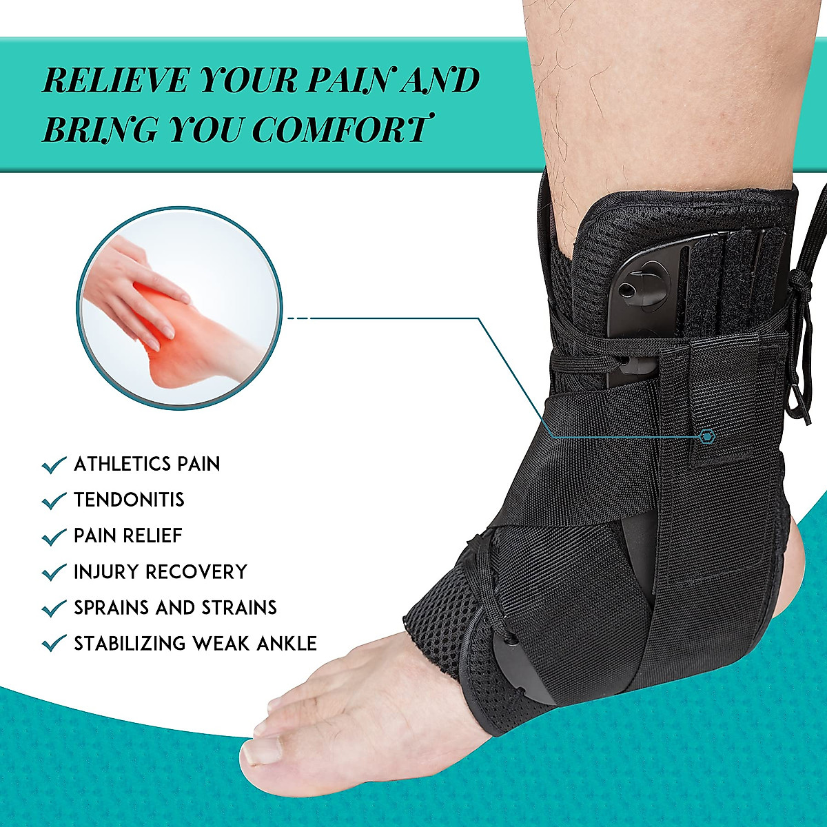 New Update Ankle Brace for Women & Men, Lace Up Ankle Braces with Stabilizers, Perfect Fit of Ankle Stabilizer Brace for Sprains, Ankle Wrap Support for Ankle Injury Recovery, Prevent Re-Injury (M)