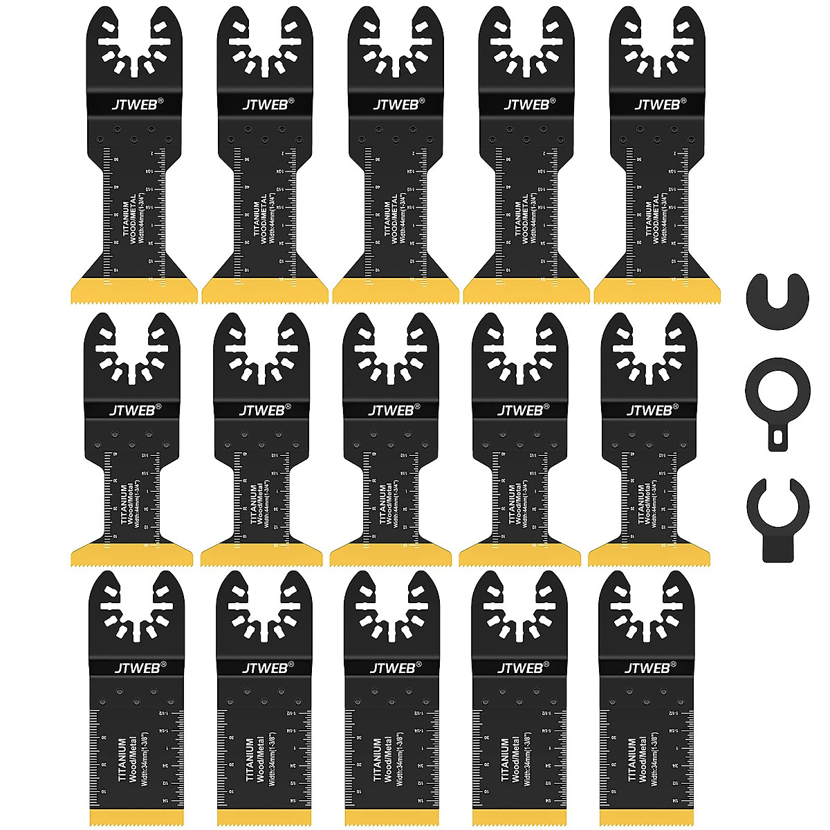 JTWEB 15PCS Titanium Oscillating Saw Blades, Multitool Blades Oscillating Tool Blade Metal Cutting for Wood Nails, Screws, Plastic, Multi Tool Blades Kits for Milwaukee Bosch Ryobi