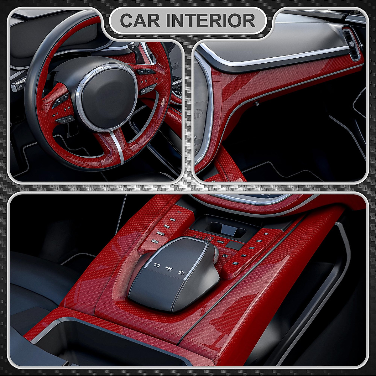 Lypumso 6D Carbon Fiber Vinyl Wrap Roll, Glossy Car Wrap Film Featuring Bubble Free Air Release Technology, Car Moto DIY Interior Exterior Decoration (Carbon Fiber Red, 1ft x 5ft)