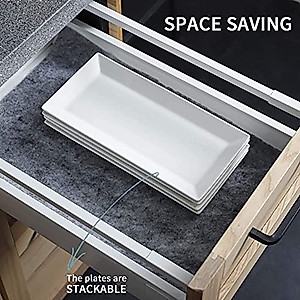 Sweese 705.101 12 Inch Porcelain Rectangular Plates, White Serving Trays for Parties - Stackable, Set of 4