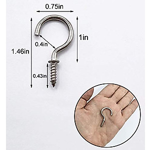 IDEALSV 60 Pcs (304) Stainless Steel Screw Ceiling Hooks 1 Inch Cup Hook Screw-in Light Hooks