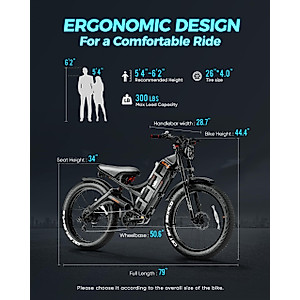 eAhora Romeo Pro Peak 1600W 60Ah Electric Bike for Adults, 100-200Miles+ Long Range Electric Bike, 34Mph 26" Fat Tires Electric Mountain Bike with Full Suspension Dual Hydraulic Brakes