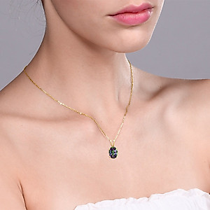 Gem Stone King 14K Yellow Gold Green Mystic Topaz Pendant Necklace | 1.58 Cttw | Gemstone Birthstone | Oval 8X6MM | Gold Pendant for Women | With 18 Inch Chain