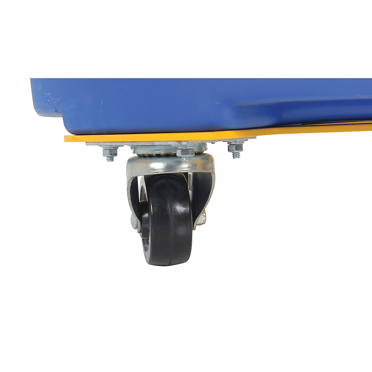 Vestil DRUM-DP-HD-55-BU Polyethylene Heavy Duty Drum Dolly 55 Gallon 24-1/4 in. x 24-1/4 in. x 8-1/2 in. 600 Lb. Capacity Blue/Yellow