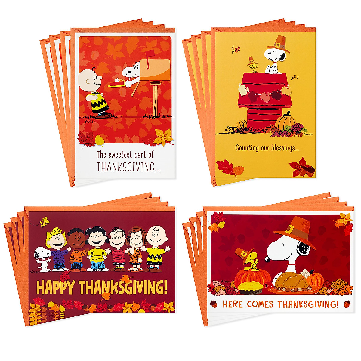 Hallmark Peanuts Thanksgiving Cards Assortment, Snoopy and Friends (16 Assorted Cards with Envelopes)