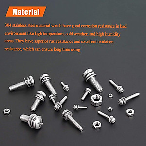 HELIFOUNER 510 Pieces Phillips Pan Head Machine Screws Nuts Washers Assortment Kit, Stainless Steel 304, Full Thread (M2 M2.5 M3 M4 M5 M6)