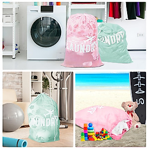 2 Pack Large Mesh Laundry Bag, Heavy Duty Laundry Bags with Drawstring, Laundry Hamper Liner, Machine Washable, for Travel, Storage, Sports, Dorms and Apartment Dwellers, 24 x 36 Inches (Pink+Green)