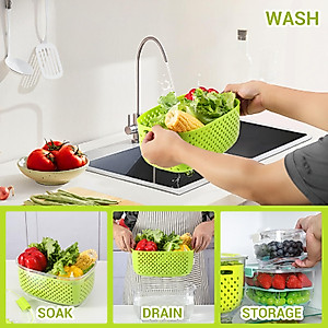 LUXEAR Fresh Produce Vegetable Fruit Storage Containers 3Piece Set, BPA-free Fridge Storage Container, Partitioned Salad Container, Fridge Organizers, Used in Storing Fruits Vegetables Meat Fresh Fish