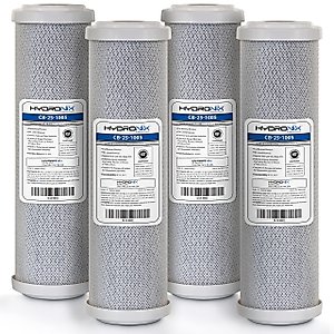 Hydronix 4 Pack Carbon Block Water Filters Coconut Shell CTO for Whole House, RO, DI, Hydroponics - 10" x 2.5", 5 Micron