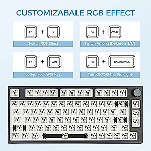 EPOMAKER TH80 Pro 75% 80 Keys Hot Swap Mechanical Gaming Keyboard Kit with Wisteria Linear Switches Set