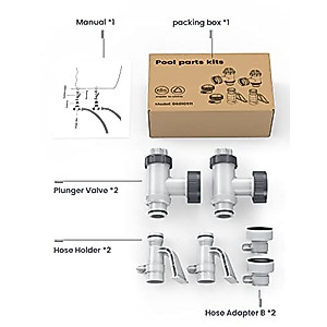 SUMMERBUDDY Type B Hose Adapter & Plunger Valve & Pool Hose Holder for Above Ground Swimming Pool, 1.25" to 1.5" Pool Hose Adapter B & On/Off Plunger Valve for Threaded Pumps (2 Packs)