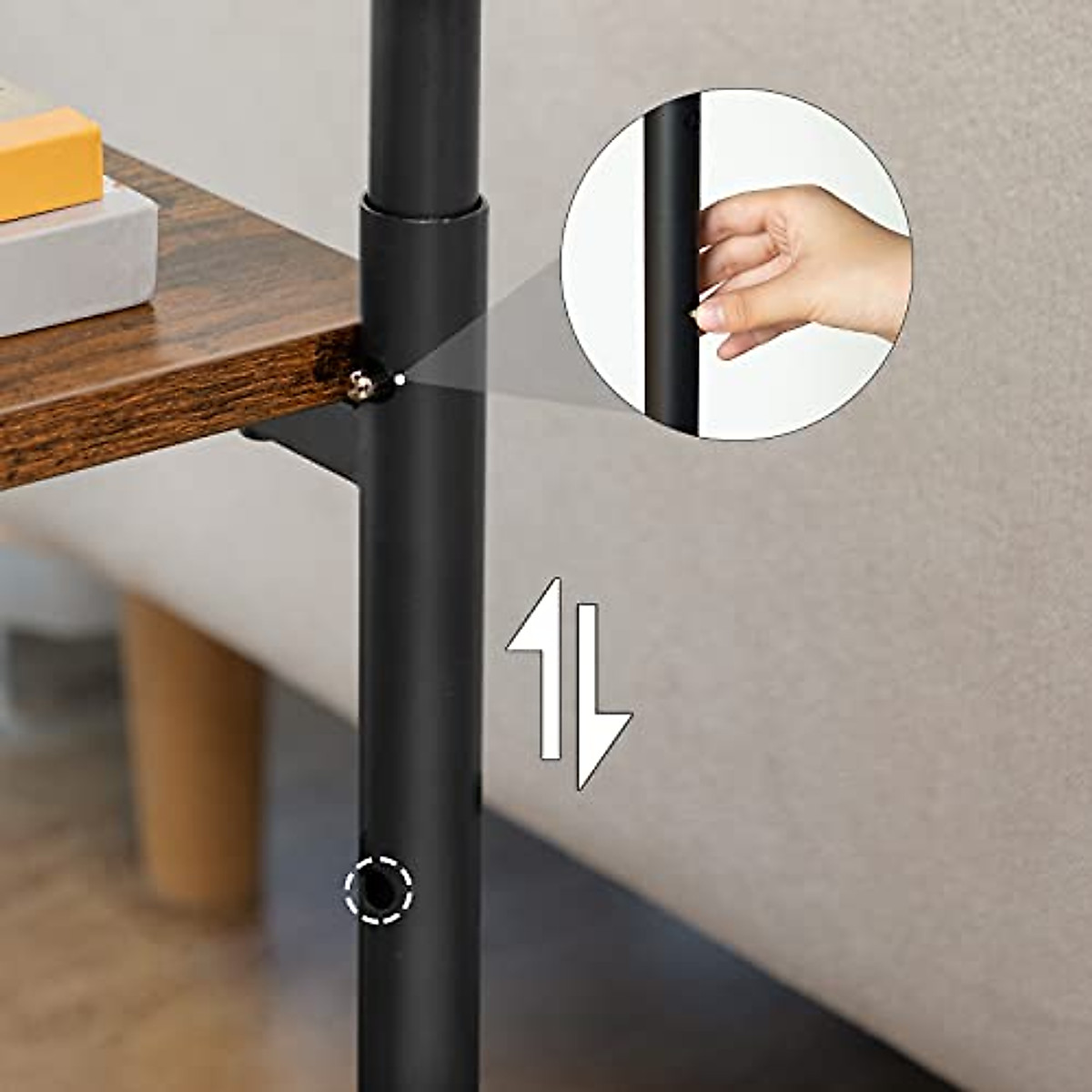 HOOBRO Side Table, Height-Adjustable Nightstand with Storage Shelves, 3-Tier Tall Industrial End Table, Coffee Table, for Living Room, Bedroom, Study, Solid Structure, Rustic Brown BF65BZ01