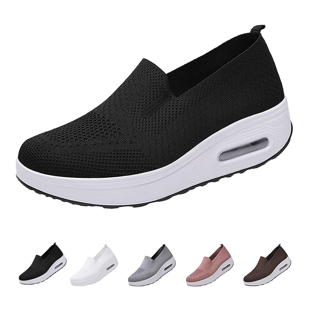 Keilinia Women's Air Cushion Orthotic Comfy Walking Shoes,Lightweight Breathe Mesh Slip-On Diabetic Casual Sneakers (9,Black)