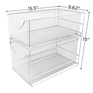Sorbus® Cabinet Organizer Set—Mesh Storage Organizer with Pull Out Drawers—Ideal for Countertop, Cabinet, Pantry, Under the Sink, Desktop and More (White Two-Piece Set)