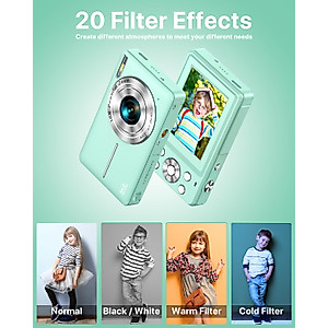 Digital Camera, FHD 1080P Kids Camera 44MP Compact Digital Camera with 32GB Card, 1 Batteries 16X Digital Zoom Point and Shoot Digital Cameras Gift for Kids Boys Girls Teens (Green)