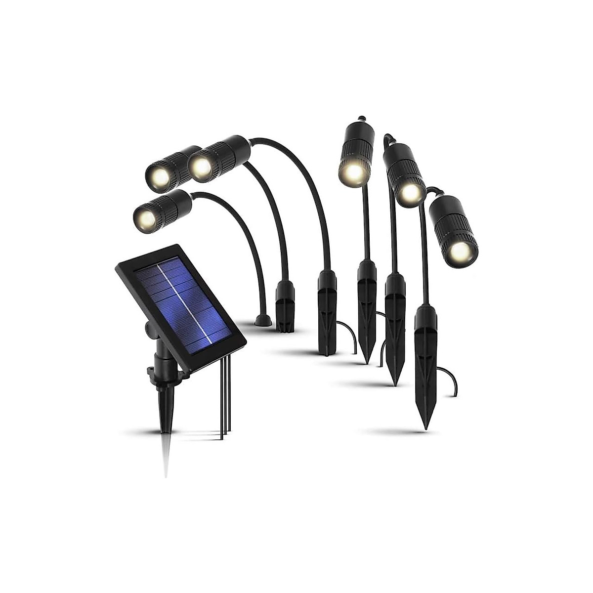 Home Zone Security Solar Spotlights - High Brightness Outdoor Decorative Landscape Solar Spotlight with 10ft. Cable from Light to Panel, 6-Pack ,Black