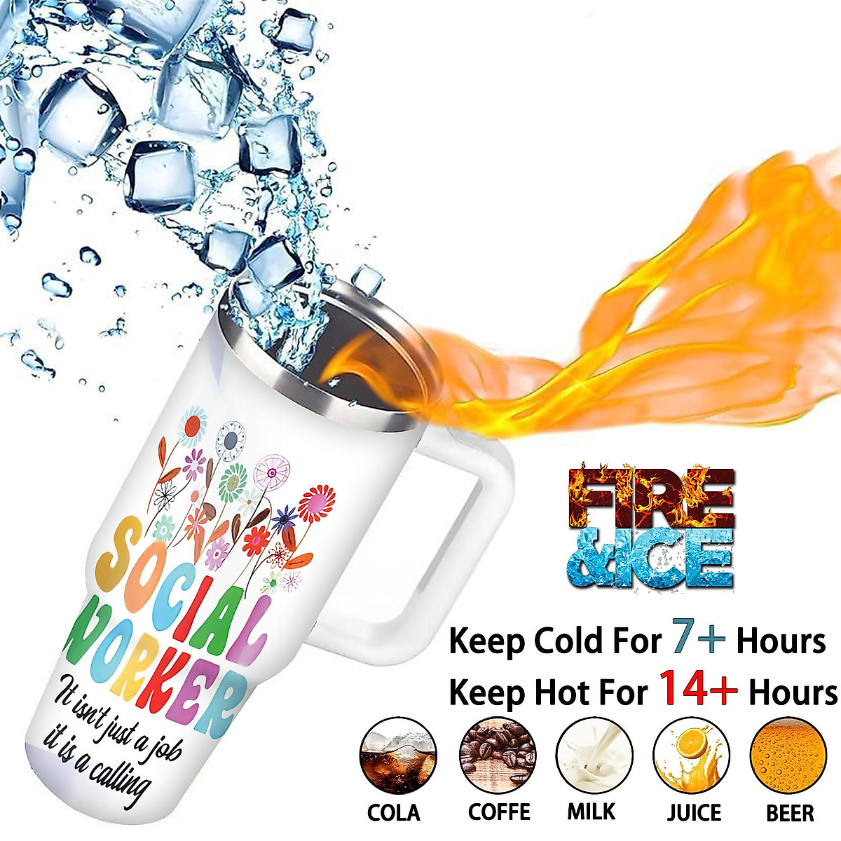 FOCIUZTA 40oz Tumbler with Lid, Insulated Cup, Travel Coffee Mug, Ideal Gift for Easter, Father’s Day, Mother’s Day, Birthday, Social Worker Design