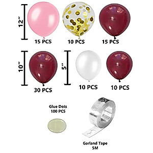 famzigo Burgundy balloon garland kit - 16.5 FT, rose gold, pink, metallic, white, clear with gold confetti, party decorations, wedding decoration, baby shower decor,100 glue dot pcs balloon arch