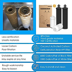 Water Filter Replacement for Berkey Water Filter, 2 Activated Carbon Filters and 2 Fluoride Filters Compatible with Purifiers Berkey Gravity Water Filter System, Pack of 4