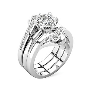 Engagement Ring for Women Bridal Sets 1 ct Round Moissanite engagement ring set wedding ring set size4