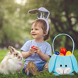 DR.DUDU 2 Packs Easter Bunny Plush Basket Set for Easter Eggs, Personalized Easter Baskets Bags for Kids, Perfect for Classroom Game Party (Pink, Blue)