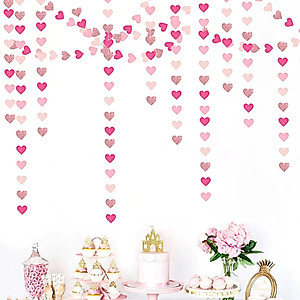 Hot-Pink Rose-Gold Party Decorations Heart-Garland - 52ft Wedding Bridal Shower Hanging Decoration Streamers Banner,Baby Girl Birthday Bachelorette Engagement Mohters Valentines Day Decor Panduola