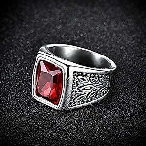 Promsup Mens Square Red Garnet Ruby Stainless Steel Solitaire Wedding Band Rings Jewelry (11)