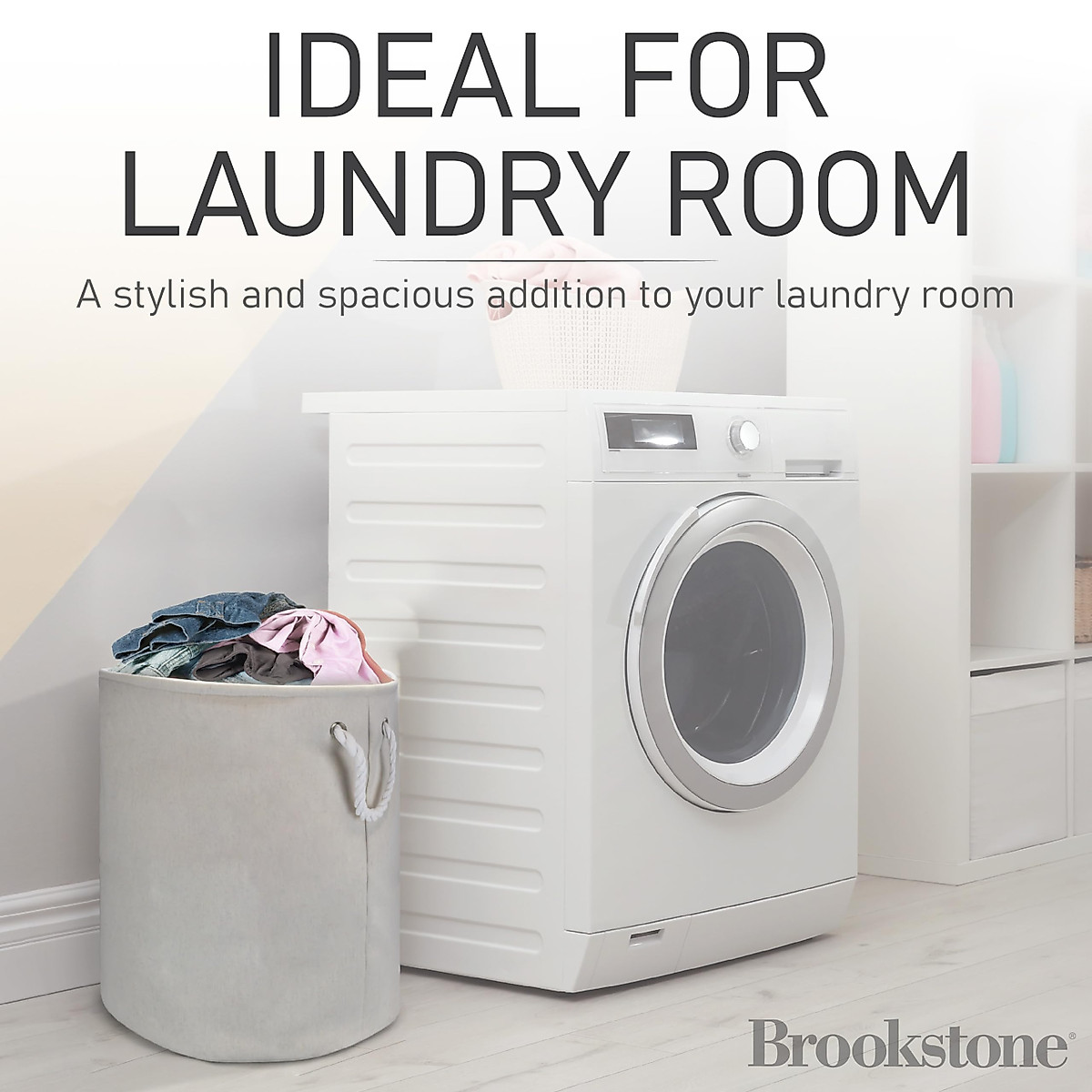 BROOKSTONE, Spacious Laundry Hamper with Cotton Rope Handles, Perfectly Sized for Everyday Use, Durable & Stylish Storage for Bedroom, Bathroom, or Laundry Room