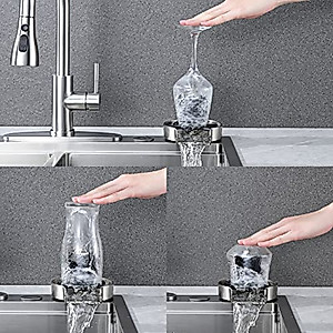 𝟮𝟬𝟮𝟯 𝗡𝗲𝘄 Metal Glass Rinser for Kitchen Sink - 360° Rotary Cup Washer with Brush, Faucet Cup Rinser Cleaner Kitchen Sink Bottle Washer for Bar, Brushed Nickel