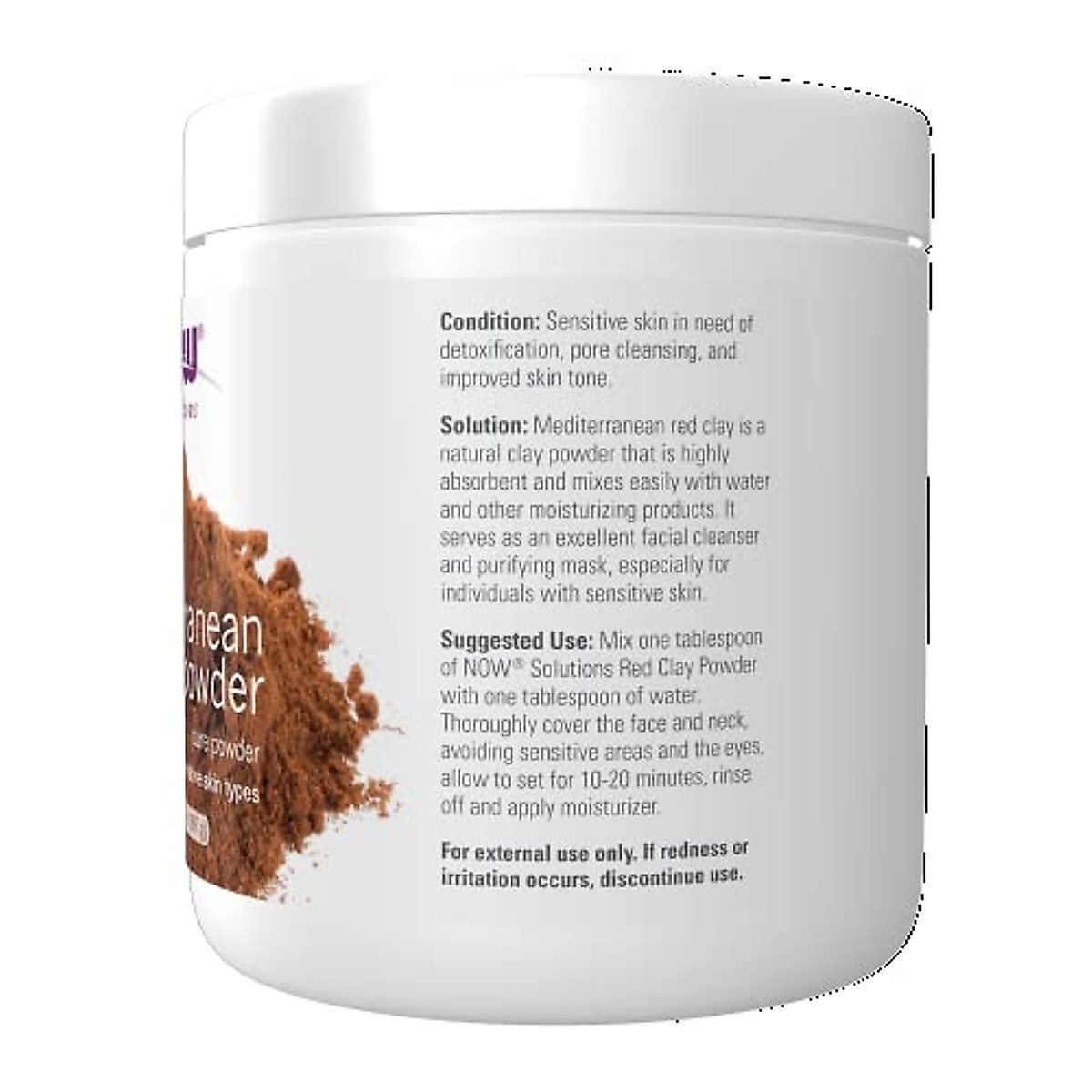 NOW Foods Solutions, Mediterranean Red Clay Powder, Pure Powder for Sensitive Skin Facial Mask, 14-Ounce