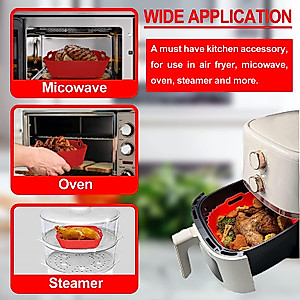 QURAR 2 Pack Air Fryer Silicone Liners | Top 8in, Bottom 7in | Silicone Liners Pot for 4 to 7 QT, Reusable Square Food Safe Silicone Basket Replacement of Flammable Parchment Paper, (Red & Pink)