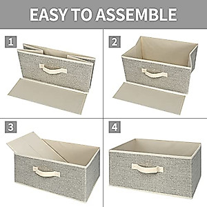 COSIFO 4pc Drawer Storage Bins, 23L Collapsible Fabric Clothes Toy Closet Organizers Boxes, Decorative Storage Baskets with Handle for Wardrobe Closet Bookshelf Nursery Office (Rectangular Beige)