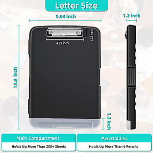 Sunnyclip Clipboard with Storage, Real Hinge & 2 Compartment, Letter Size Plastic Side Opening Lightweight Portable Slimcase Box, Smooth Writing for Paperwork Office Classroom Supply