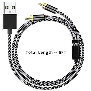 ZARSSON USB to 2-Male (6FT) RCA Audio Aux Cable for PC Stereo Y Splitter Adapter Compatible with USB A Laptop, Linux, Windows, Desktops, PS4 and More Device for Amplifiers, Home Theater, Speaker