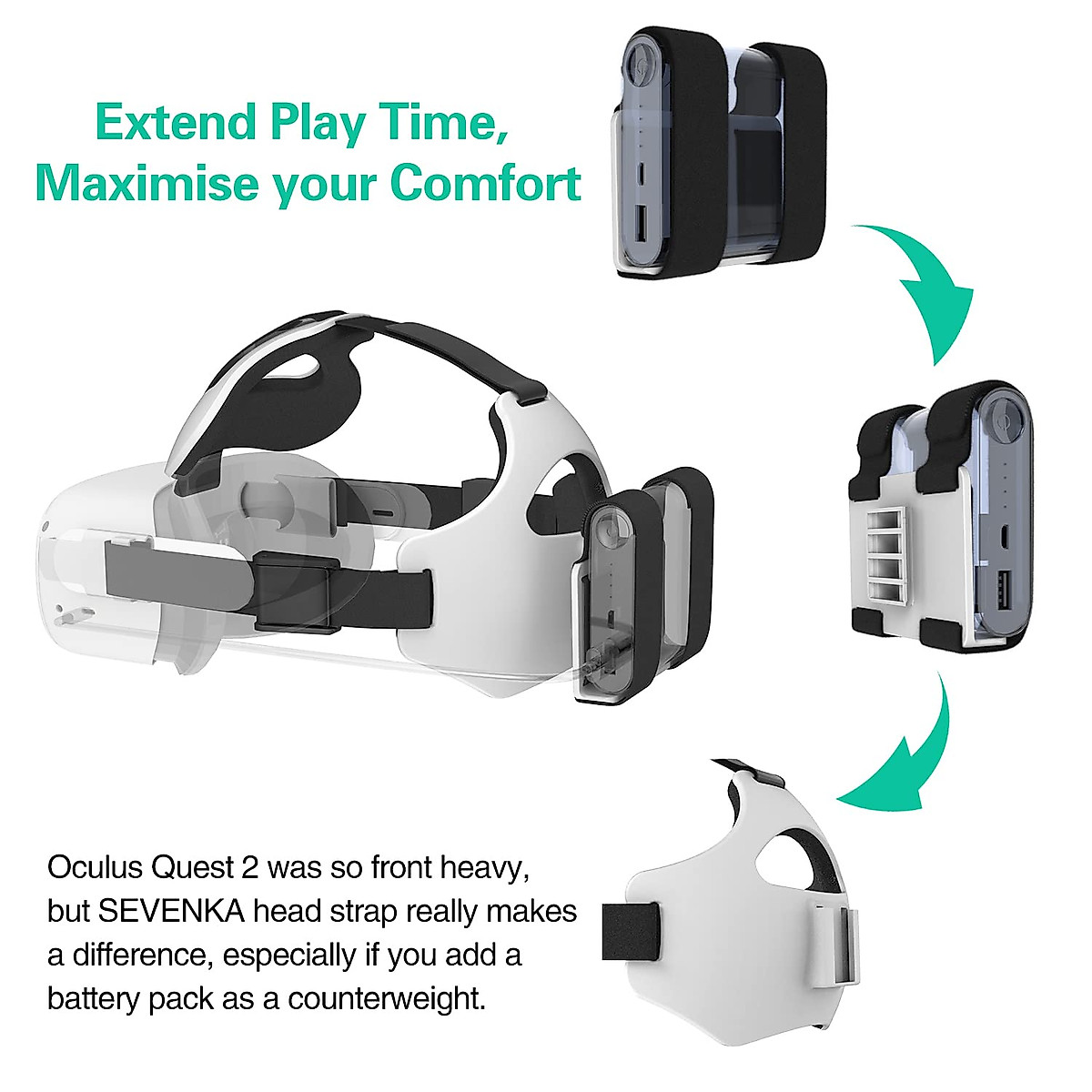Head Strap & 16.4ft/5m USB C Long Link Cable for Oculus Quest 2 VR Headset