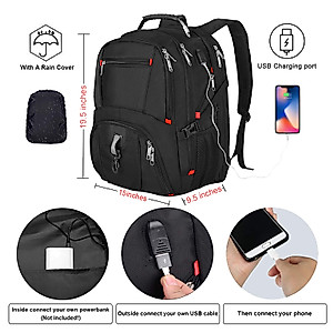 Travel Backpack for Men Women,Extra Large 17 Inch Laptop Bag with USB Port & Rain Cover for College School Bookbags,TSA Friendly Water Resistant Business Computer Bag with Luggage Strap (M100_Black_L)
