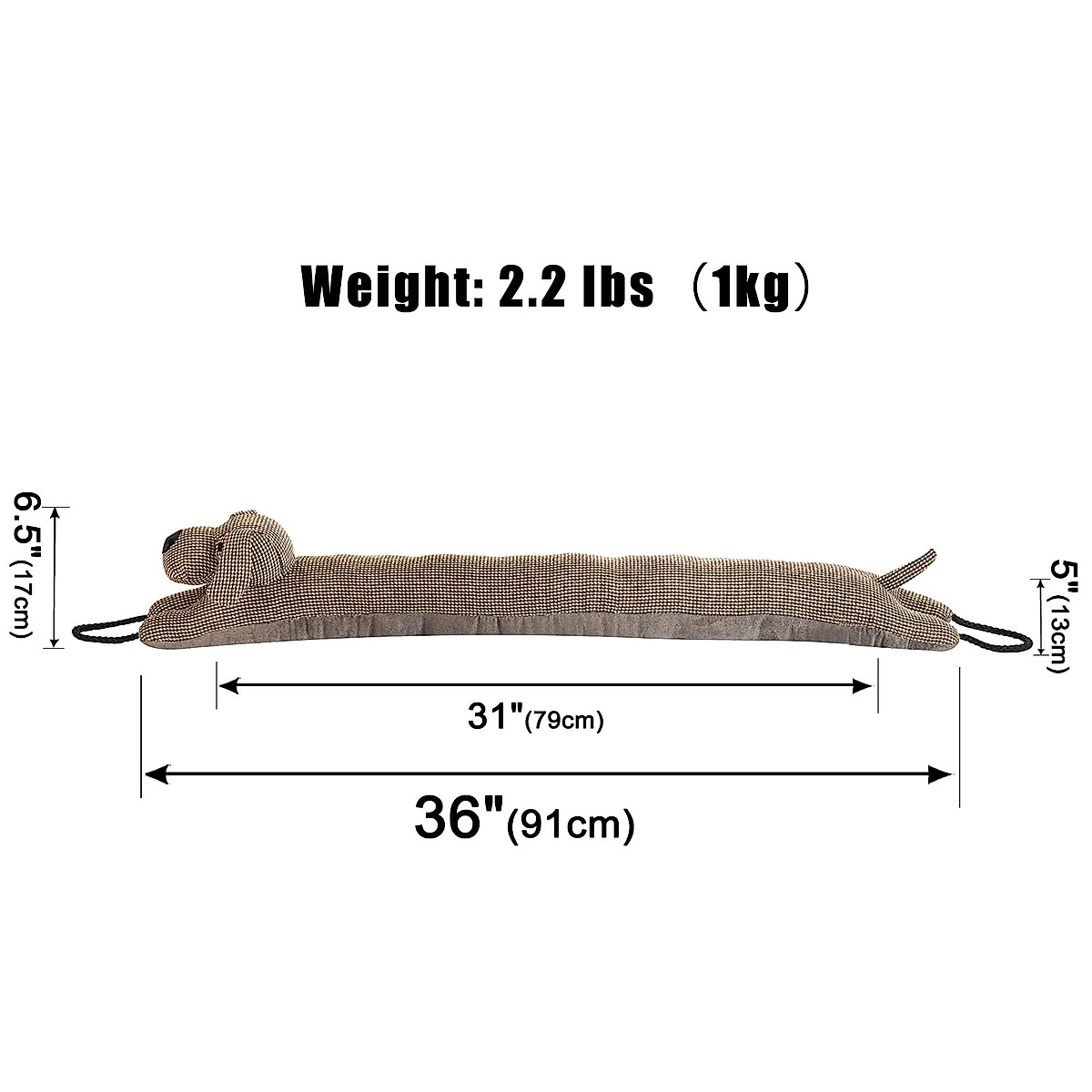 Marwood Under Door Draft Stopper Decorative Wind Stopper 36 inch for Door & Window, Weighted Animal Air Draft Stopper Snake Noise Blocker for Bottom of Door with Hanging Loops - Brown Dog