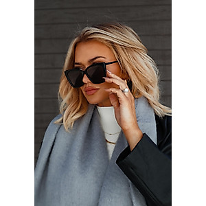 DIFF Becky II Designer Oversized Cat Eye Sunglasses for Women UV400 Polarized Protection, Black + Dark Smoke