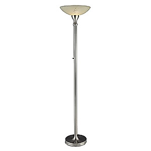Artiva USA LED Torchiere Floor Lamp with Hand-Painted Alabaster Glass Shade, Dimmer, Satin Nickel