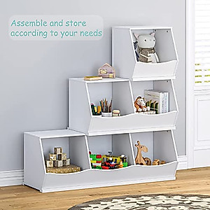 UTEX Toy Storage Organizer,Stackable Kids Toy Storage Cubby with 3 Bins,Toy Boxes and Storage for Playroom,Bedroom,Nursery School,White
