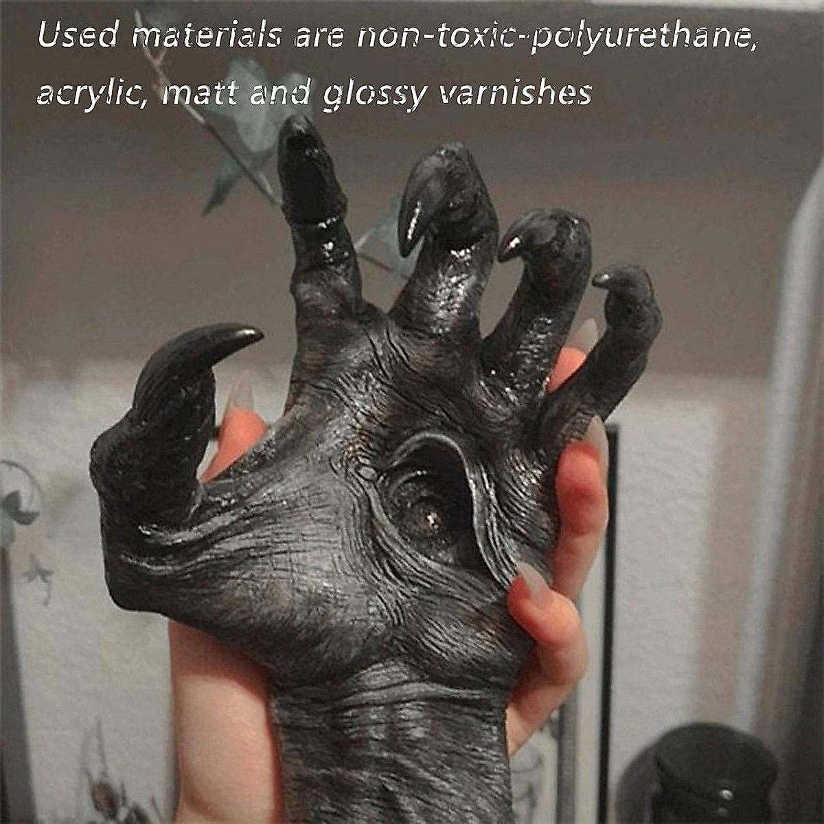 BAWAQAF, Witchs Demon Hand Statue Wall Hanging Ornament 3D Simulation Decorative Resin Art Open Hand Sculpture Statue Mythical Fantasy Home Decor,for Home Office Bar (Black)