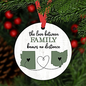 CANARY ROAD Two State Long Distance Family Ornament | State to State Christmas Gift | Personalized Christmas Ornament | Moving Away Gift | Mothers Day