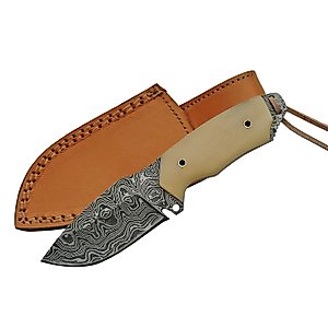 Szco Supplies Damascus Bone Ladder Pattern Hunting Knife