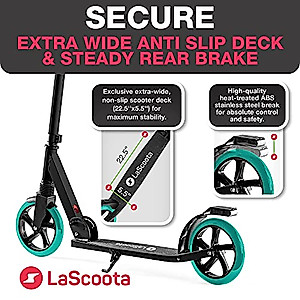 LaScoota Kick Scooter for Adults & Teens. Perfect for Youth 12 Years and Up and Men & Women Lightweight Foldable Adult Scooter with Large 8” Wheels 220lbs