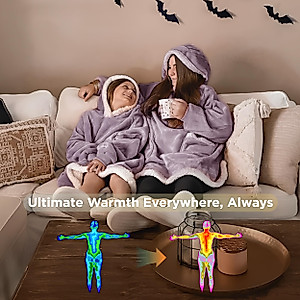 Bedsure Wearable Blanket Hoodie for Adult & Kids - Sherpa Blanket Hoodie as Gifts for Mom Women, Cozy Sweatshirt Blanket, Lavender, Kids