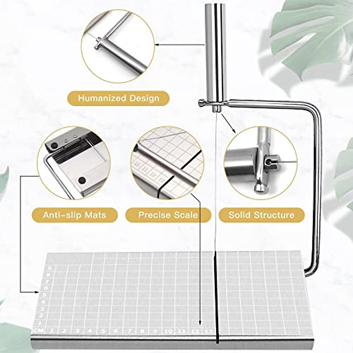 ZOCONE Cheese Slicer with Wire for Block Cheese, Stainless Steel Cheese Cutter with Accurate Size Scale, with 10 Replacement Wires & 2 Stainless Steel Multi-purpose Spreading Knives for Cheese Butter