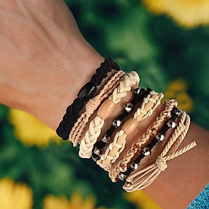 Mity rain 20 Pieces Hair Ties Bracelets for Women Girls, Crystal Boho Hair Ties No Damage, Elastics Hair Ties Ponytail Holders, 5 Styles Cute Hair Ties for Thick Thin Hair Black/Beige