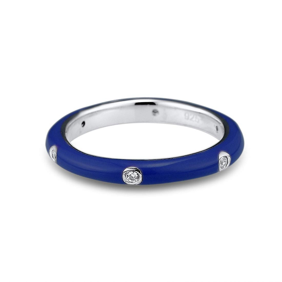 Santuzza Stackable Enamel Ring 925 Sterling Silver Stacking Cubic Zirconia Eternity Colorful Rainbow Band Rings (Small, Navy Blue, 5.5)