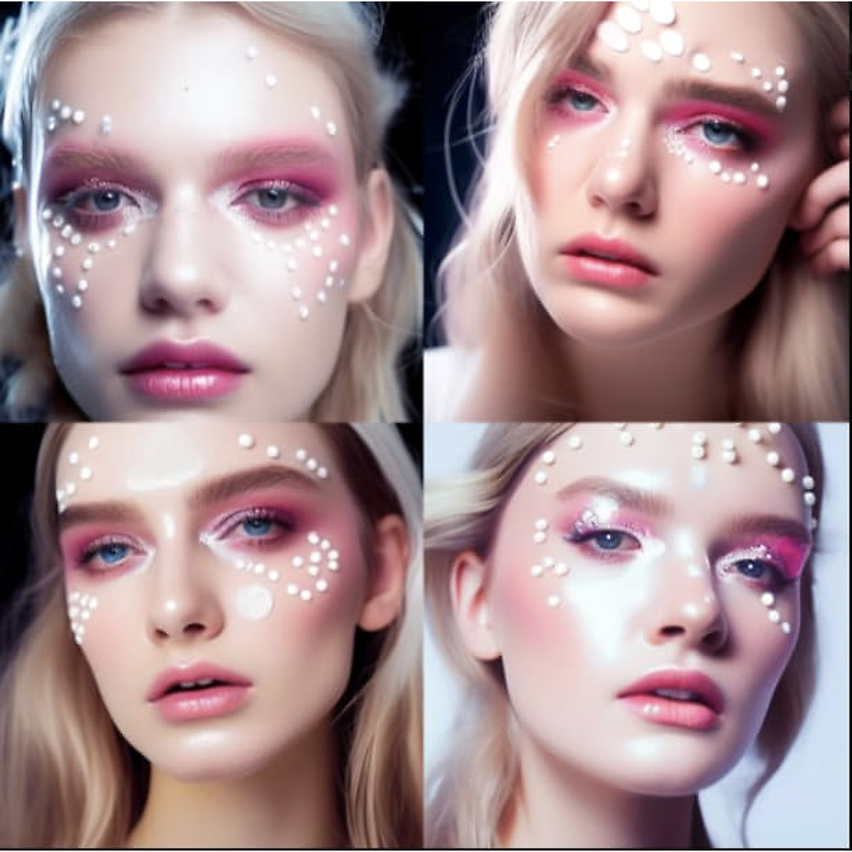 KoZiHog 990 Pcs Self Adhesive Pearl Stickers,Peals Gems for Hair, Makeup, Face Eye, Nail,DIY Craft Crafts Decor Pearl 6 Sheet, 6 Size